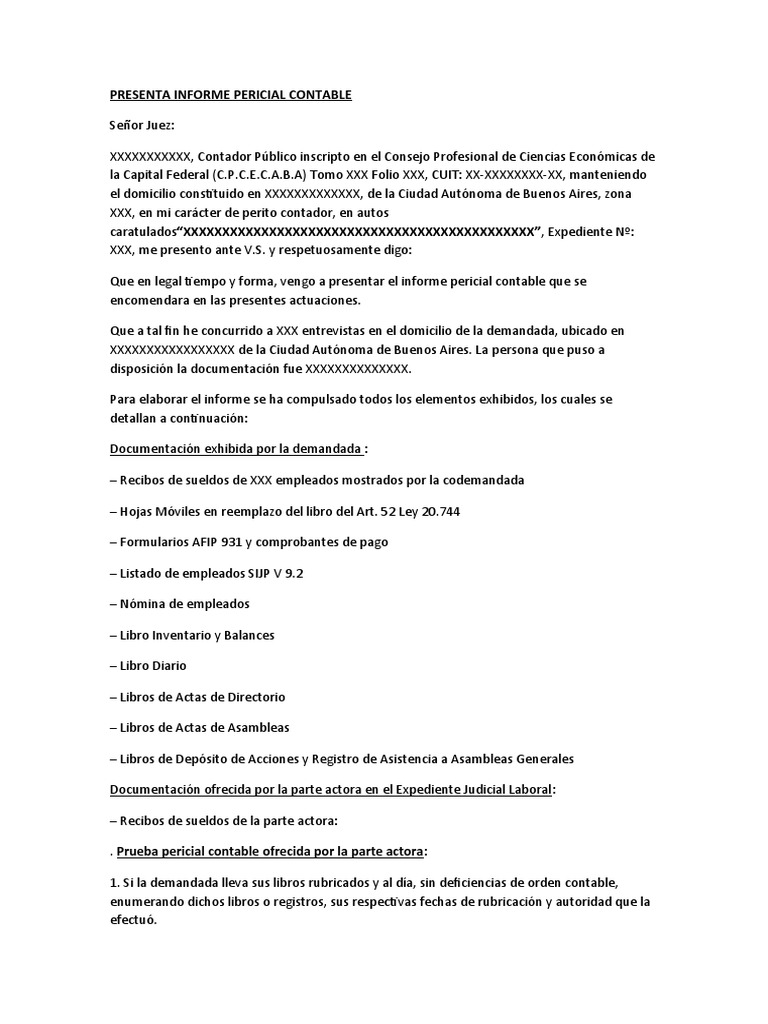 Presenta Informe Pericial Contable | PDF | Testigo experto | Sentencia ...