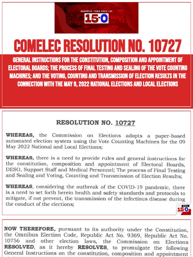 COMELEC Resolution No. 10727 Overview | PDF | Politics