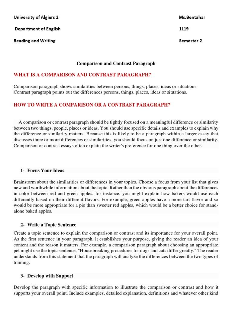Compare and Contrast - Paragraph | PDF | Paragraph | Bottled Water