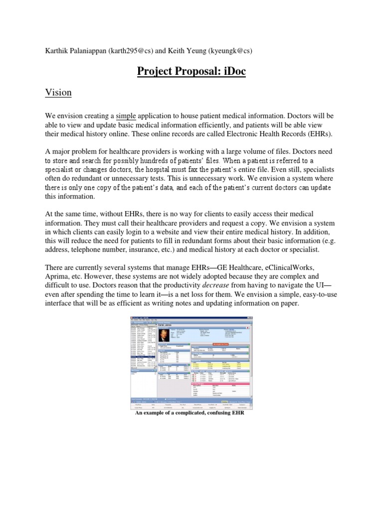 Project Proposal: Idoc: Vision | PDF | Electronic Health Record | Databases