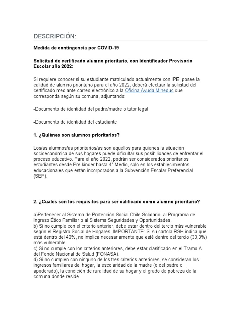 Certificado de Alumno Prioritario 2022 | PDF | Crecimiento personal y ...