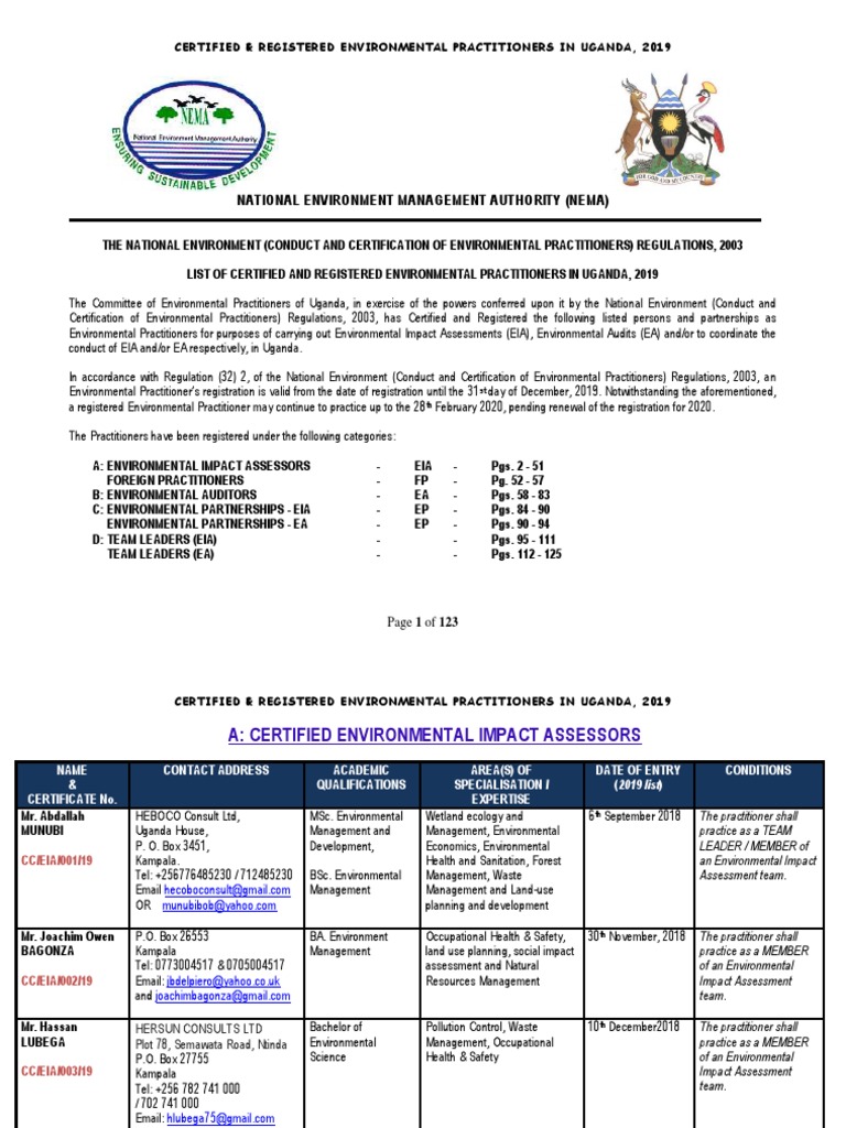 List of Environmental Practitioners - Final-2019 | PDF | Environmental ...