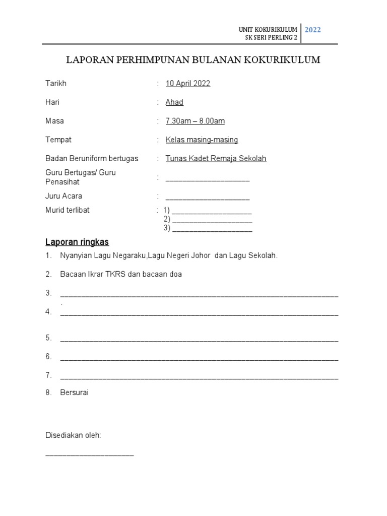 Laporan Perhimpunan Kokurikulum 2022 | PDF