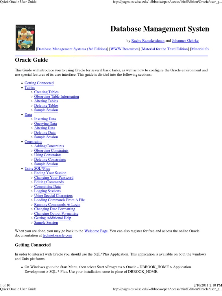 Quick Oracle User Guide Pdf Relational Database Oracle Database