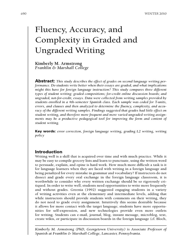 Fluency, Accuracy, and Complexity in Graded and Ungraded Writing | PDF ...
