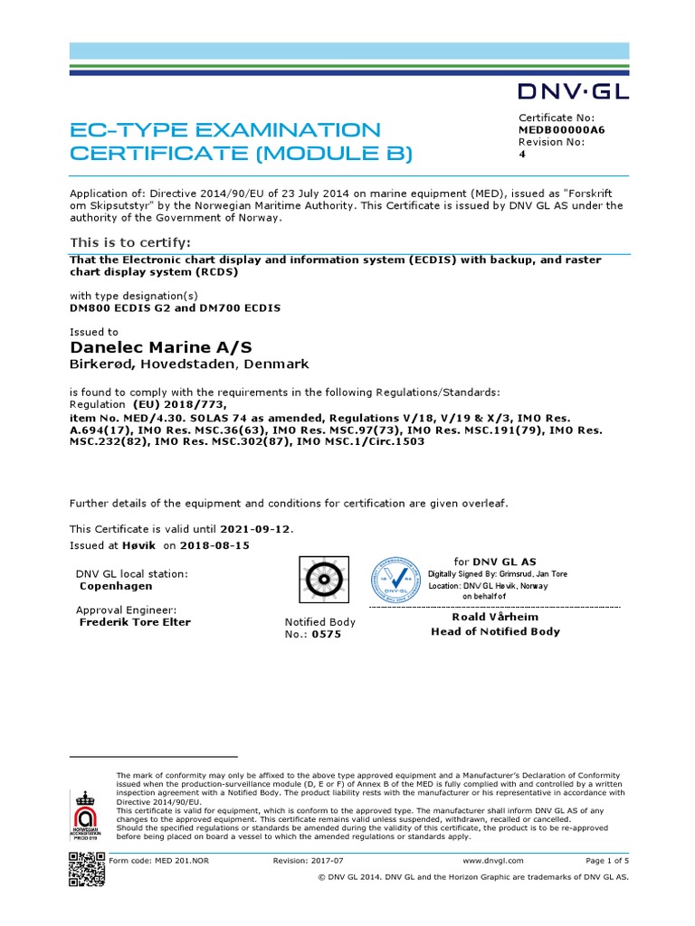 Ec-Type Examination Certificate (Module B) : Danelec Marine A/S | PDF ...