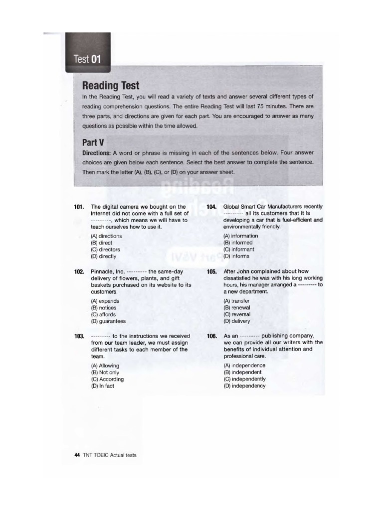 Part 05 06 - Test 01 - TNT TOEIC | PDF