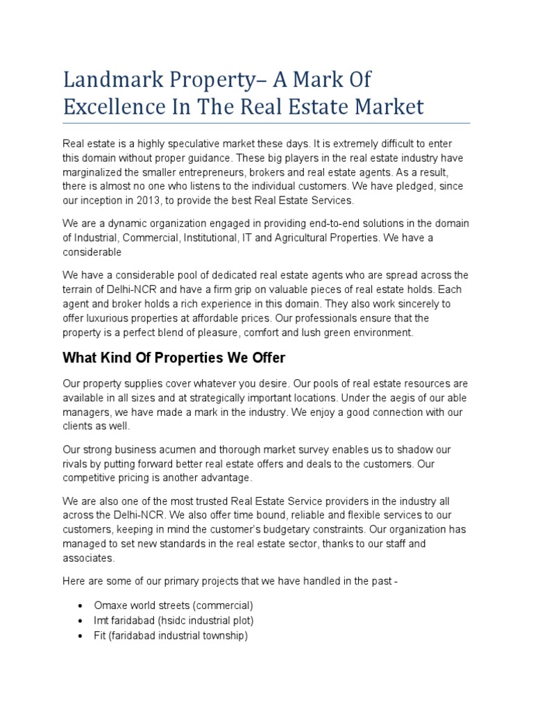 Landmark Property - A Mark of Excellence in The Real Estate Market ...