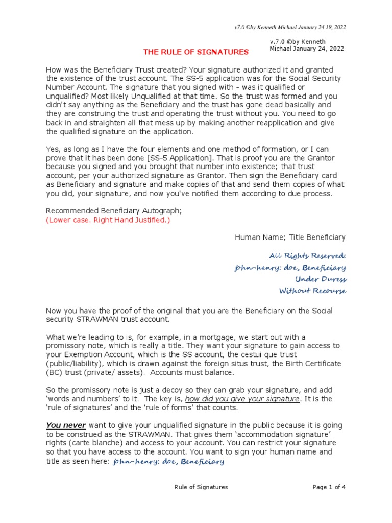 The Rule of Signatures: (Lower Case. Right Hand Justified.) | PDF ...