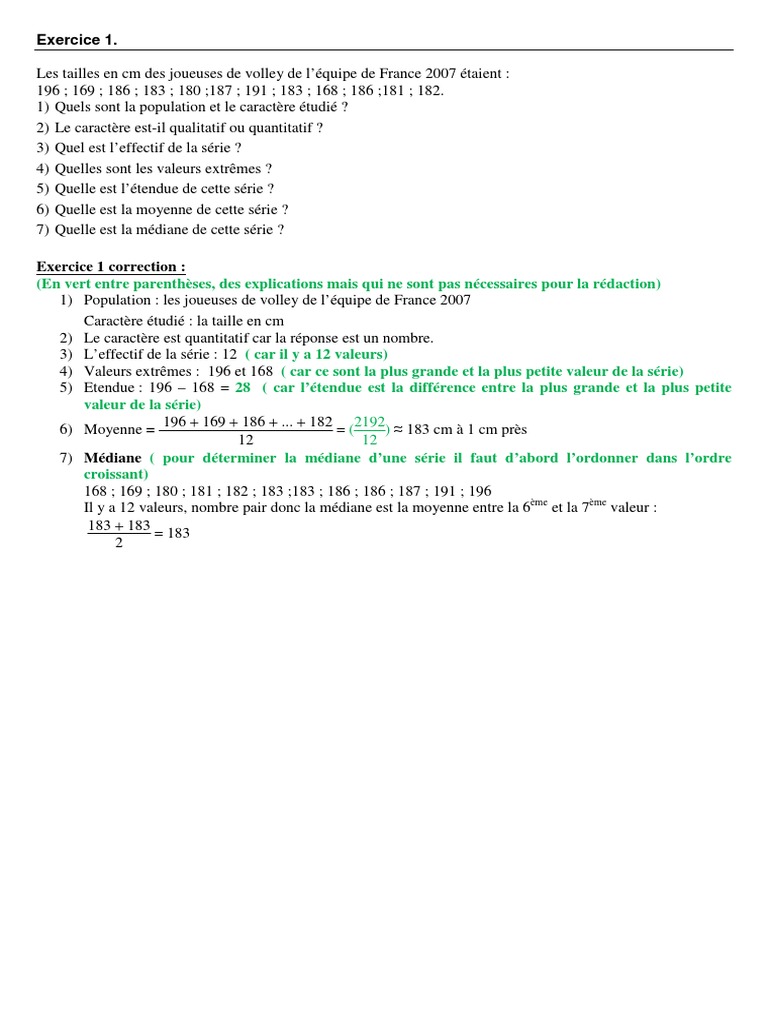Fiche Exercices Statistiques Avec Corrections | PDF