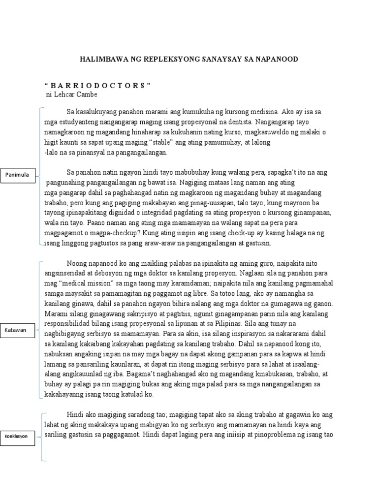 Halimbawa NG Repleksyong Sanaysay | PDF