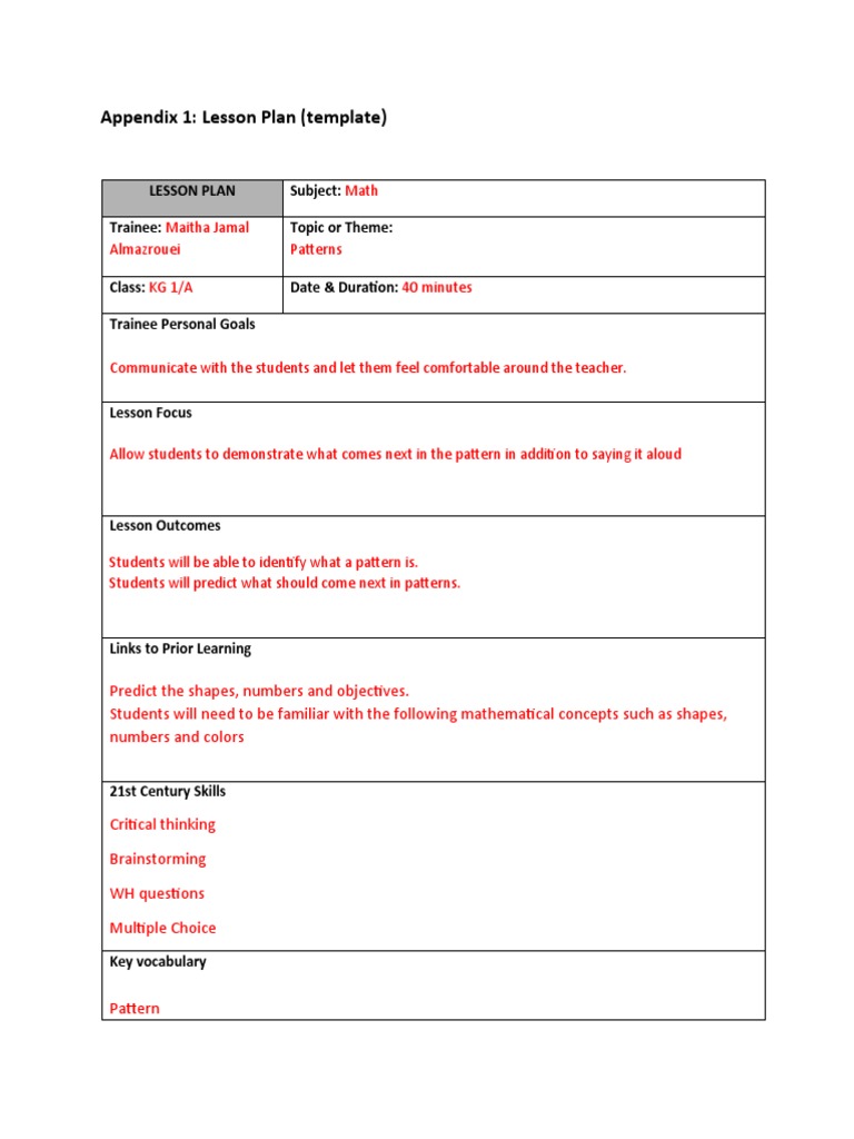 Lesson Plan Patterns | PDF | Lesson Plan | Teachers