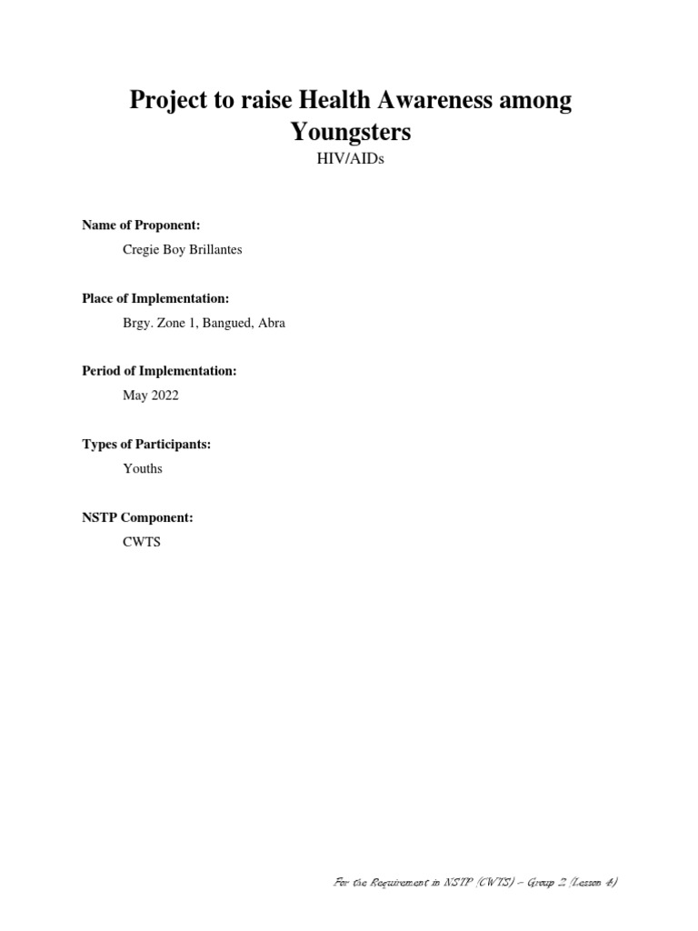 HIV Awareness Project for Youth | PDF | Hiv/Aids | Sexually Transmitted ...