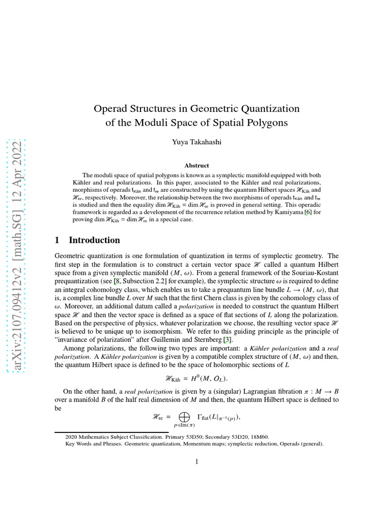 Operad Structures in Geometric Quantization | PDF | Mathematical ...