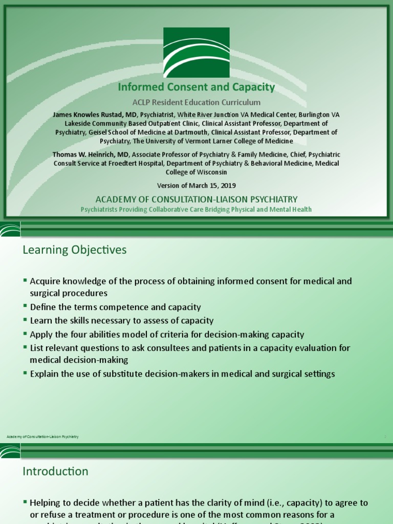 Informed Consent and Capacity 2019 | PDF | Informed Consent | Psychiatry
