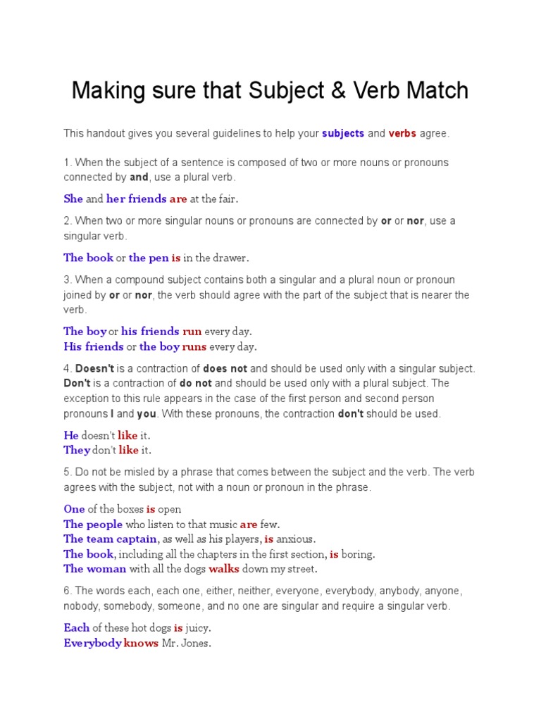Subject-Verb Agreement Guidelines | PDF | Grammatical Number | Subject ...