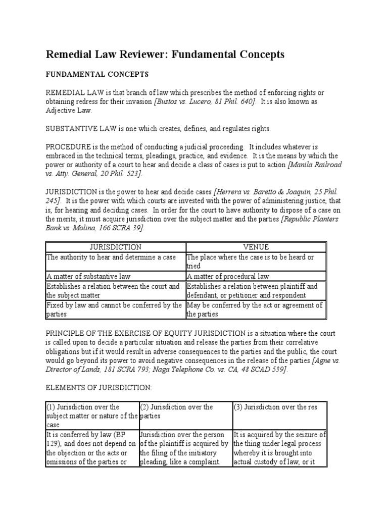 Remedial Law Reviewer Fundamental Concepts | PDF | Justice | Ethical ...