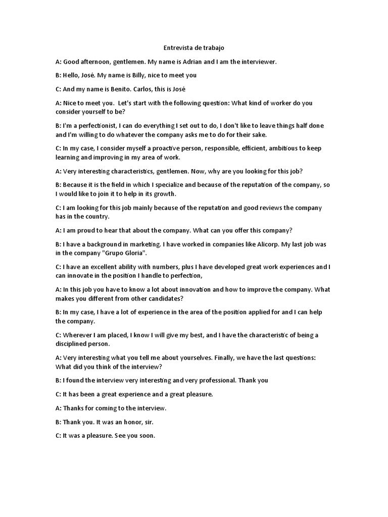 Entrevista de Trabajo - Ingles | PDF | Career & Growth