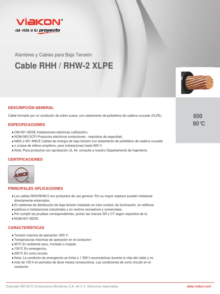 30 Cable RHH - RHW2 XLPE | Descargar gratis PDF | Resistor | Materiales