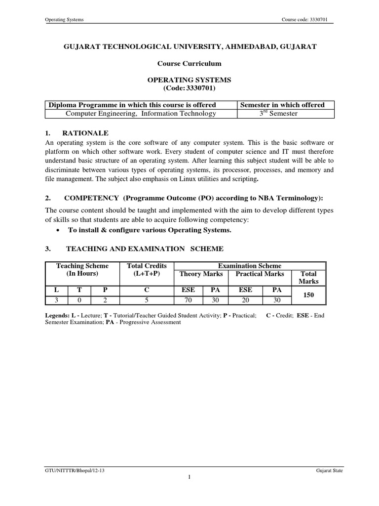 Operating Systems Course Code: 3330701 | PDF | Process (Computing) | Operating System