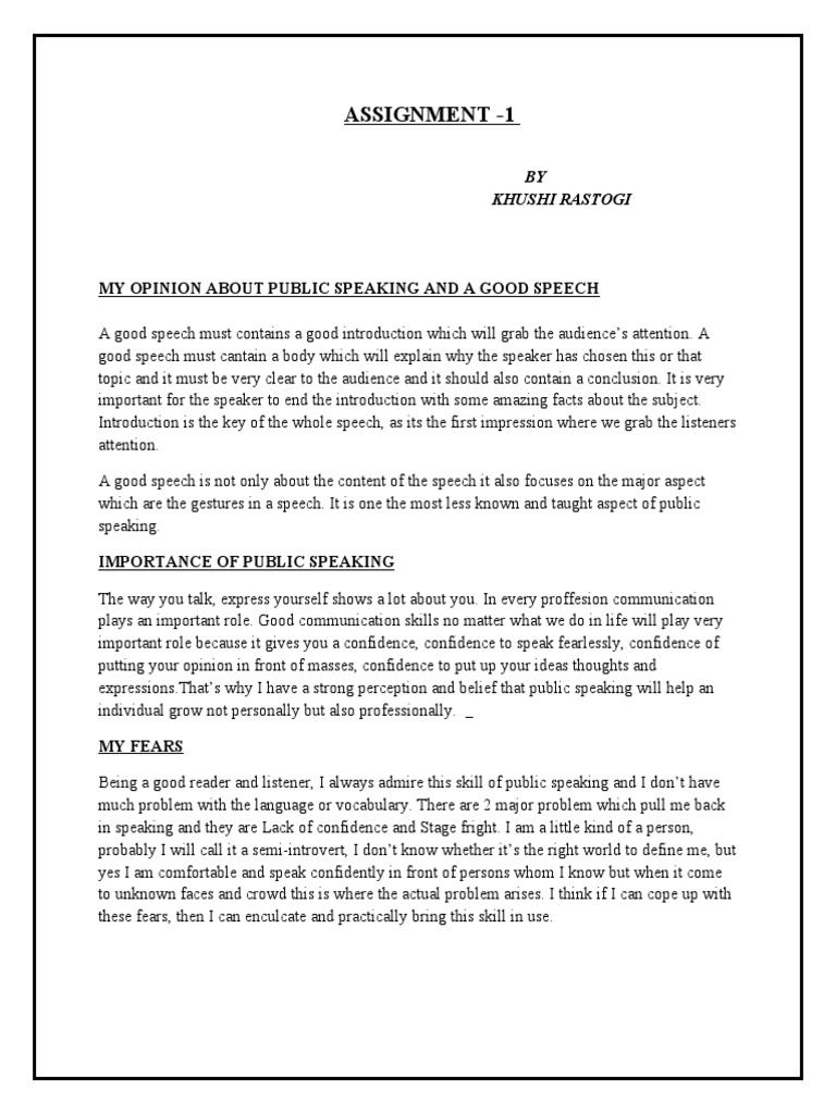 Assignment 1 - Khushi Rastogi | PDF | Public Speaking | Speech