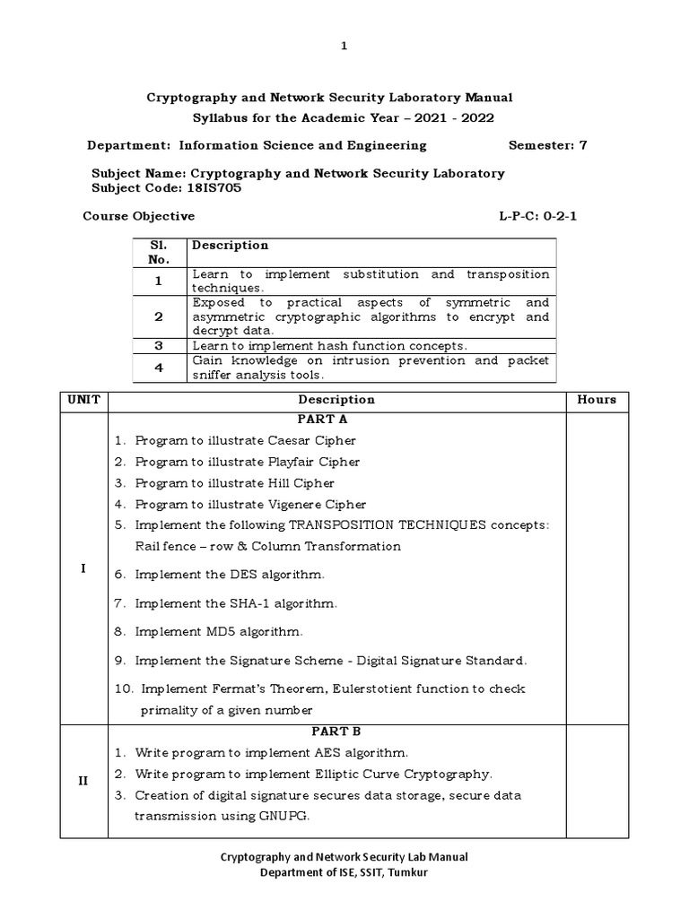 Cryptography Lab Manual-Final | PDF | Encryption | Cryptography