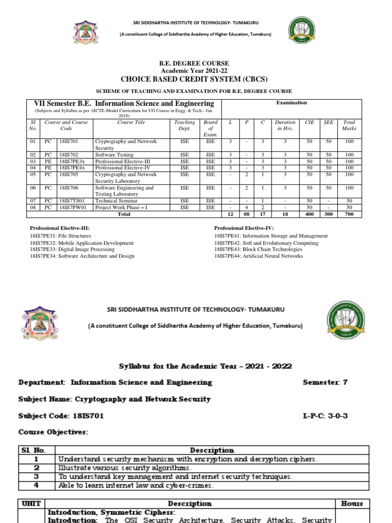 ISE - 7th Sem Syllabus | PDF | Cryptography | Encryption