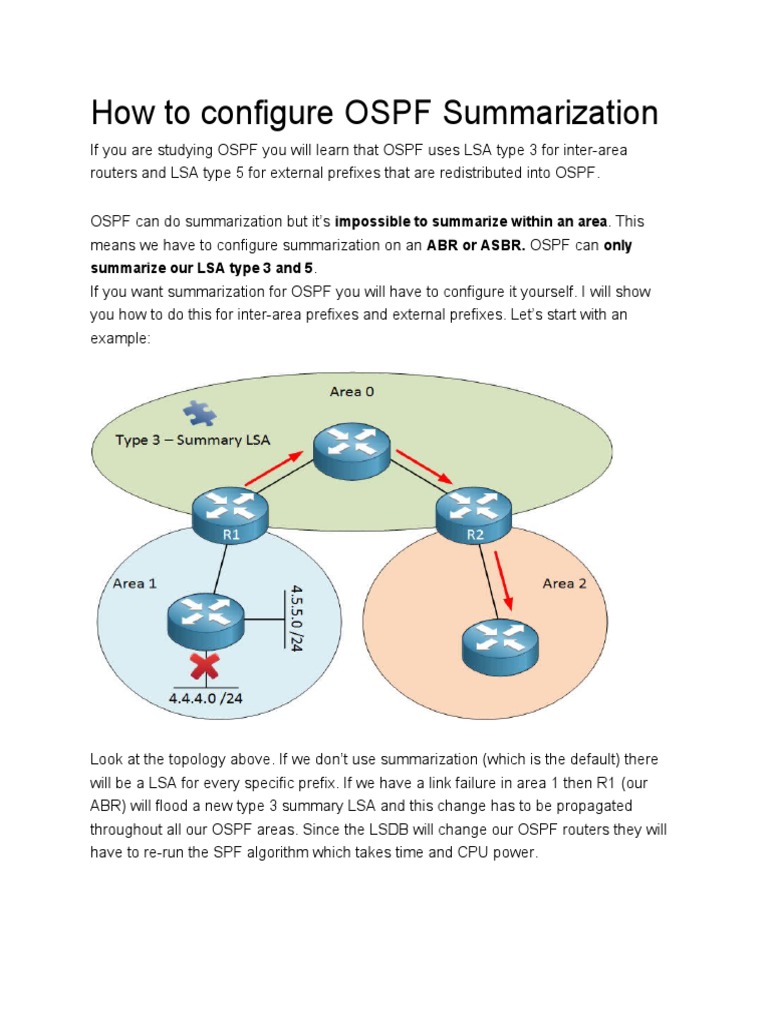 How To Configure Ospf Summarization Pdf Communications Protocols