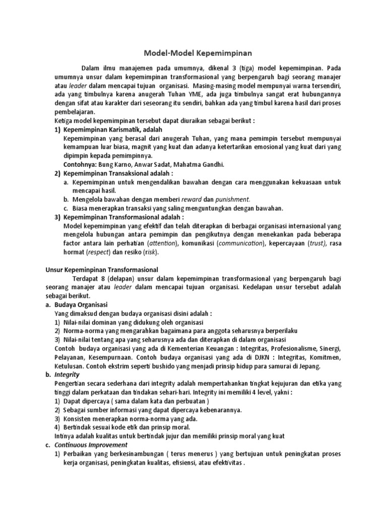 Model Model Kepemimpinan | PDF