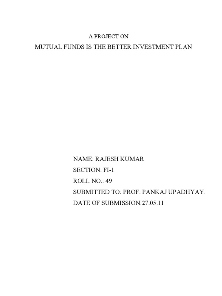 Final Project On Mutual Funds | PDF | Investment Fund | Mutual Funds