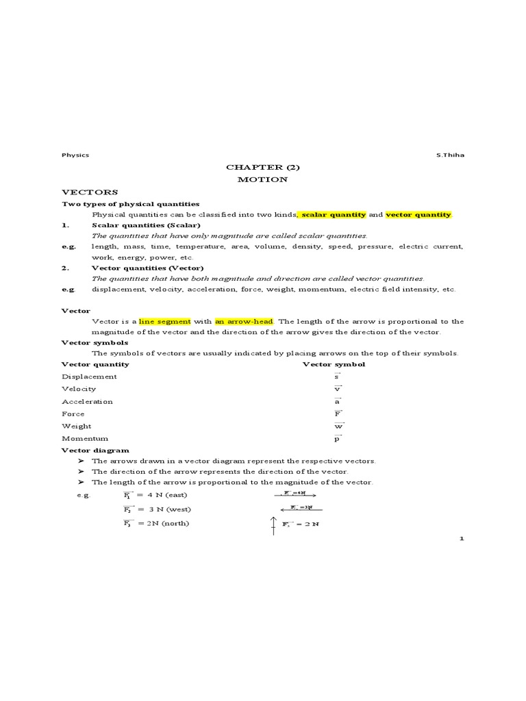Chapter (2) Motion Vectors: Physics S.Thiha | PDF | Velocity | Euclidean Vector