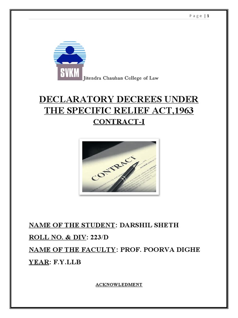 Declaratory Decrees in Specific Relief Act | PDF | Lawsuit ...