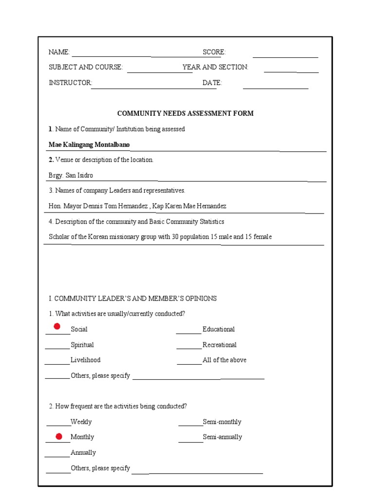 Community Needs Assessment Form 1. Name of Community/ Institution Being ...
