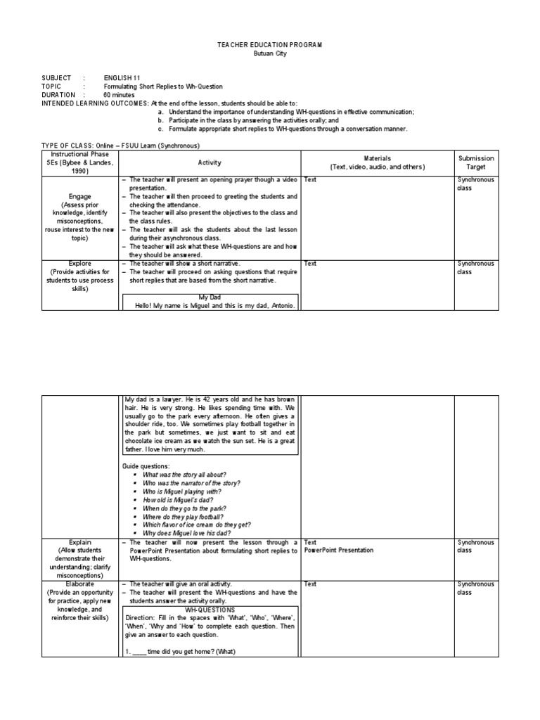 Oral Responses to WH-Questions | PDF | Question | Educational Psychology