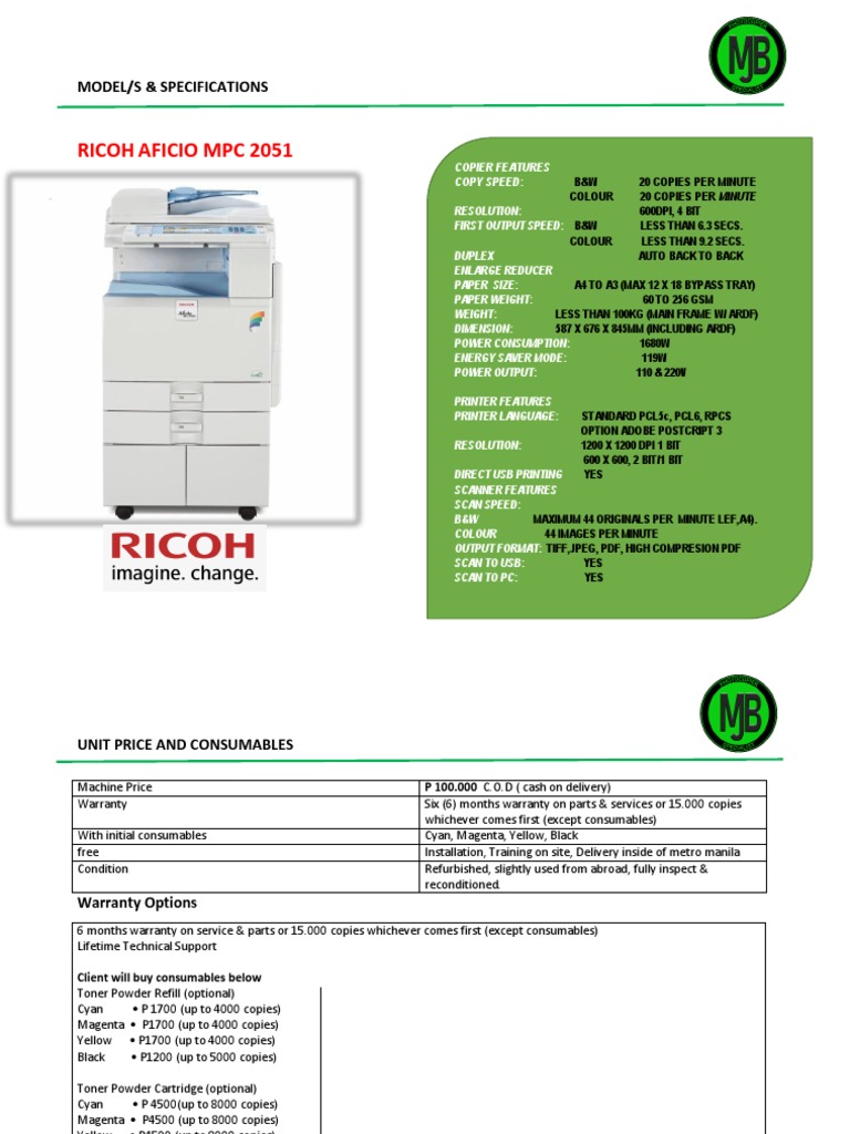 Ricoh Aficio MPC 2051 | PDF | Printer (Computing) | Image Scanner