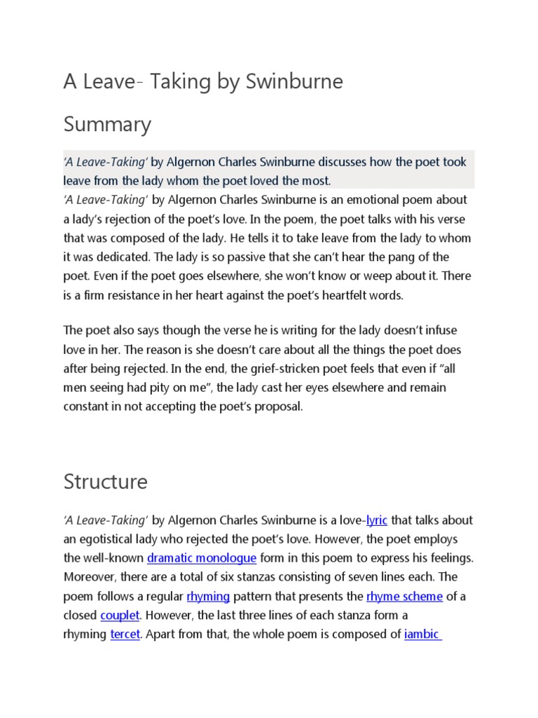 Leave Taking - Notes | PDF