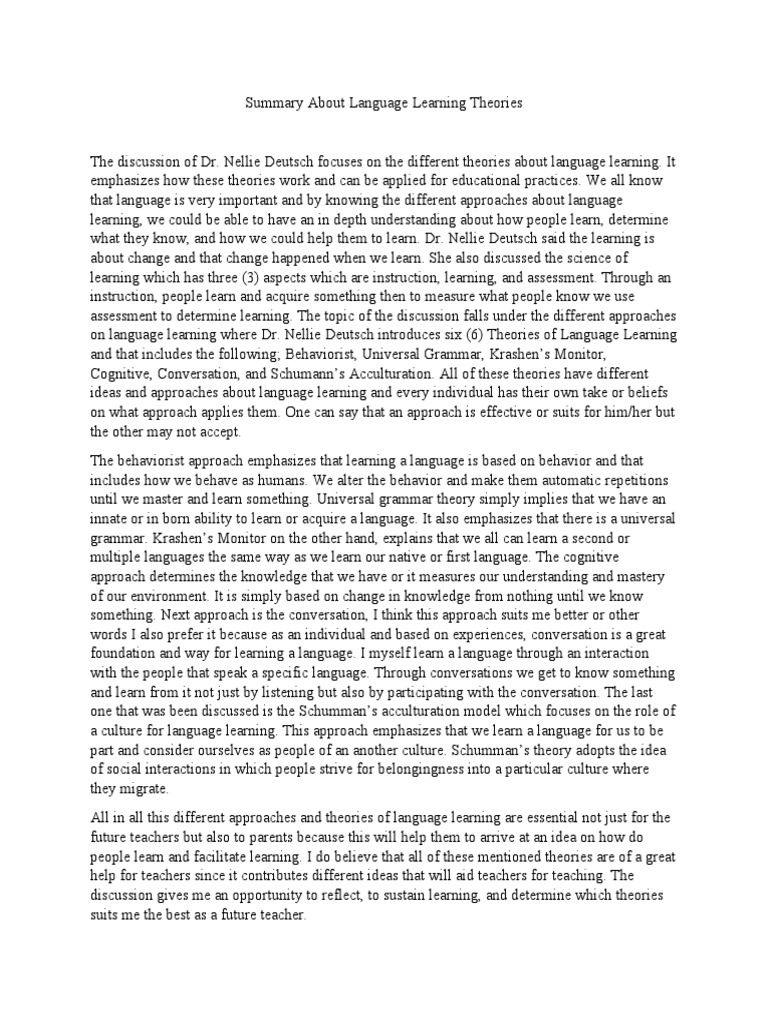 Summary About Language Learning Theories | PDF | Career & Growth ...