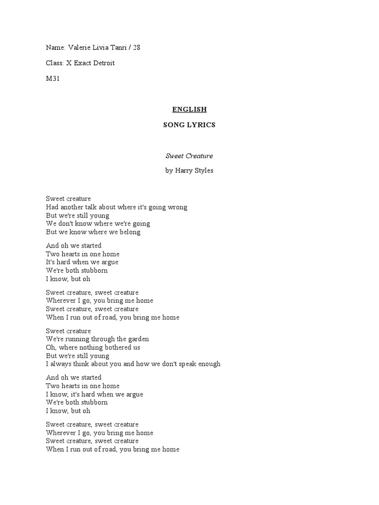 English Song Lyrics - Valerie L T - X Detroit | PDF | Grammatical Tense ...