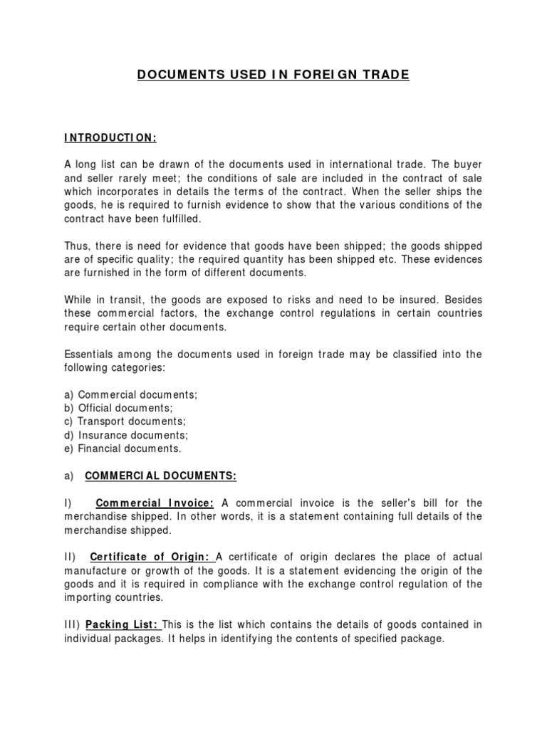 Documents Used in Foreign Trade | PDF | Negotiable Instrument | Bill Of ...