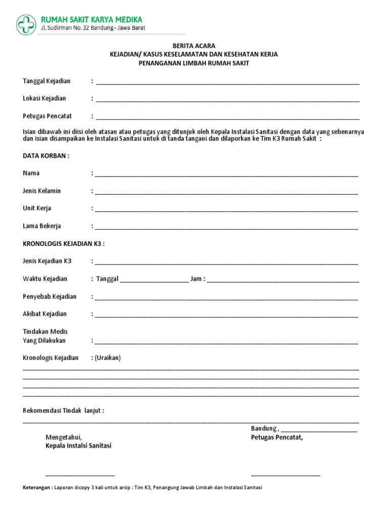 Contoh Berita Acara Kejadian K3 | PDF