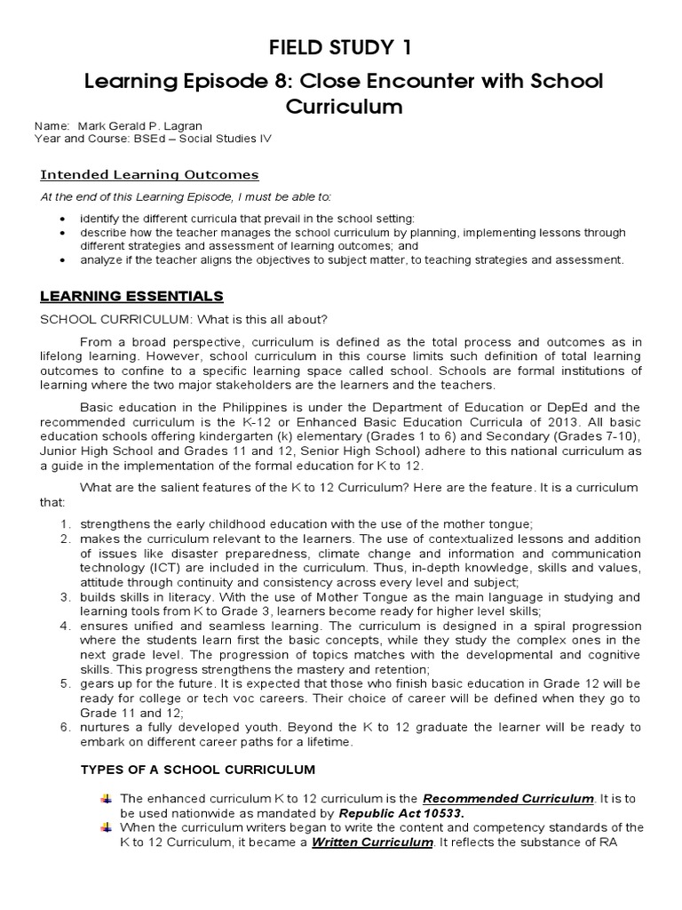 FS1-Episode 8 | PDF | Curriculum | Teachers