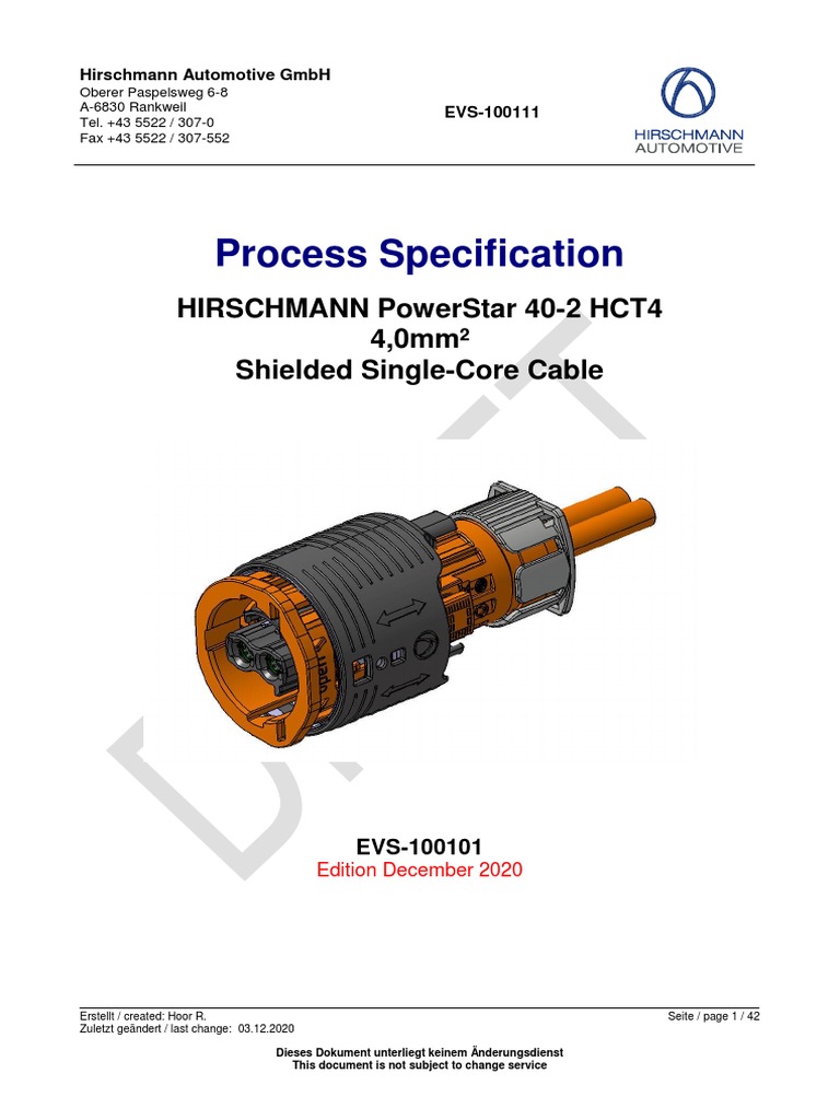 Process Specification: Hirschmann Powerstar 40-2 Hct4 4,0Mm Shielded ...