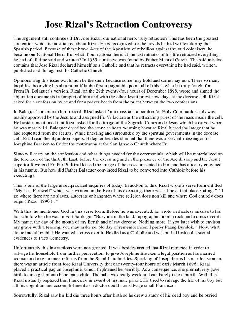 Jose Rizal's Retraction Controversy During Their Era | PDF