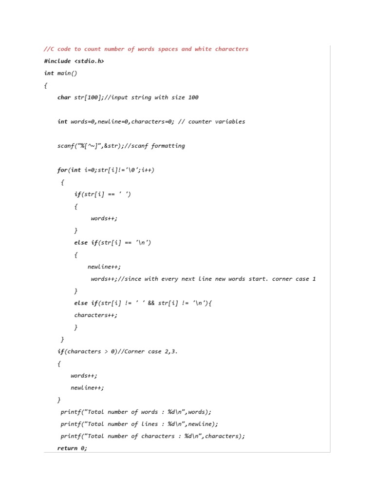 #Include Int Main : //C Code To Count Number of Words Spaces and White ...