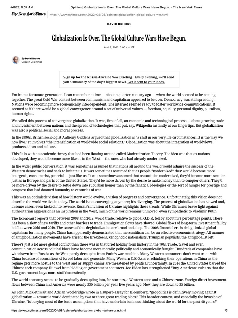 Opinion - Globalization Is Over. The Global Culture Wars Have Begun ...