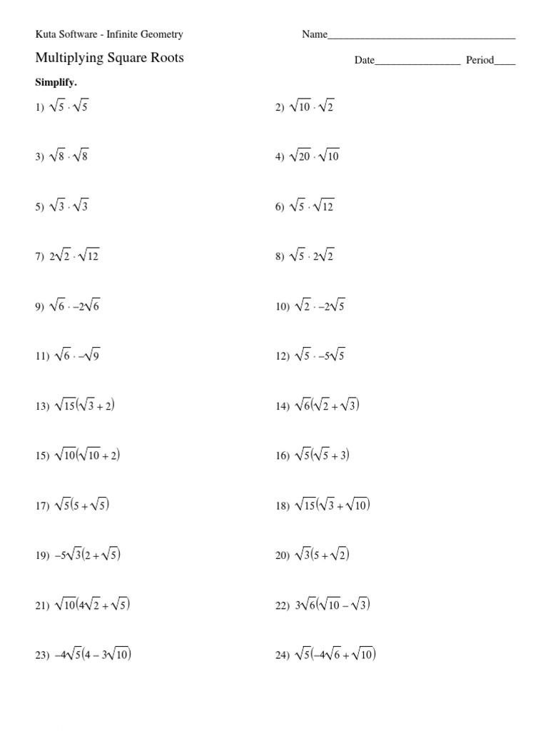 1-Multiplying Square Roots | PDF | Mathematics | Elementary Mathematics