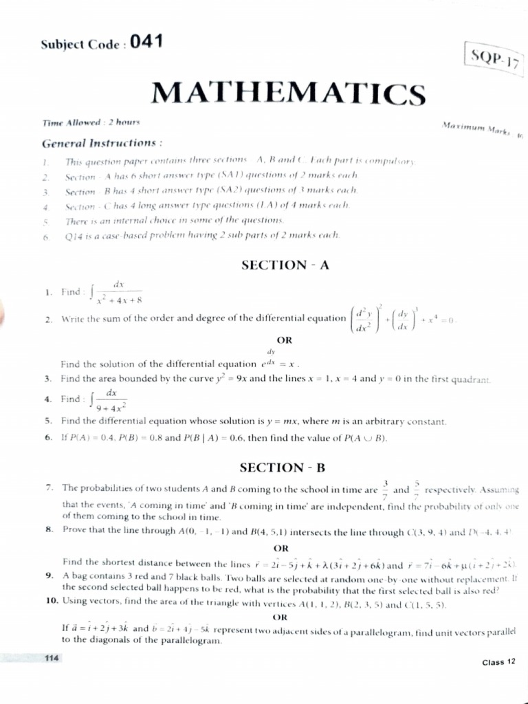 SQP 17 Mathematics | PDF | Equations | Mathematical Analysis