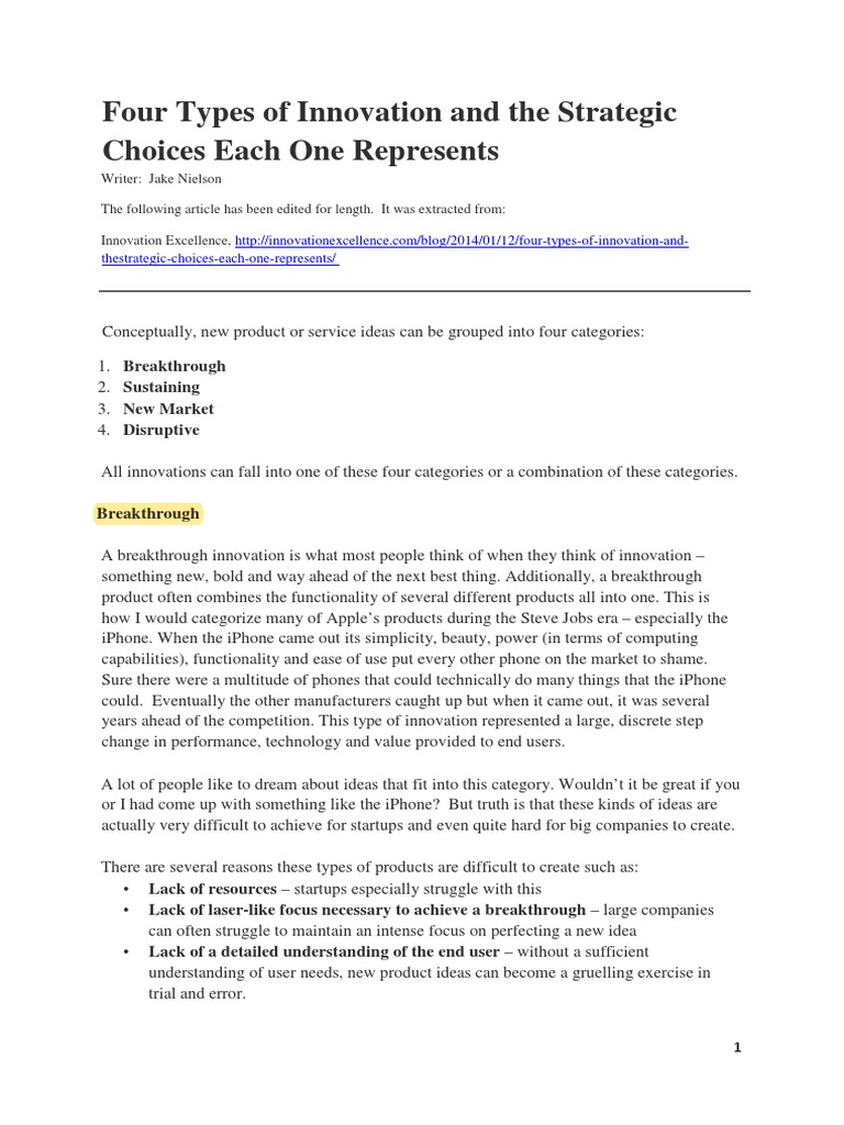 Four Types of Innovation and the Strategic Choices Each Represents ...