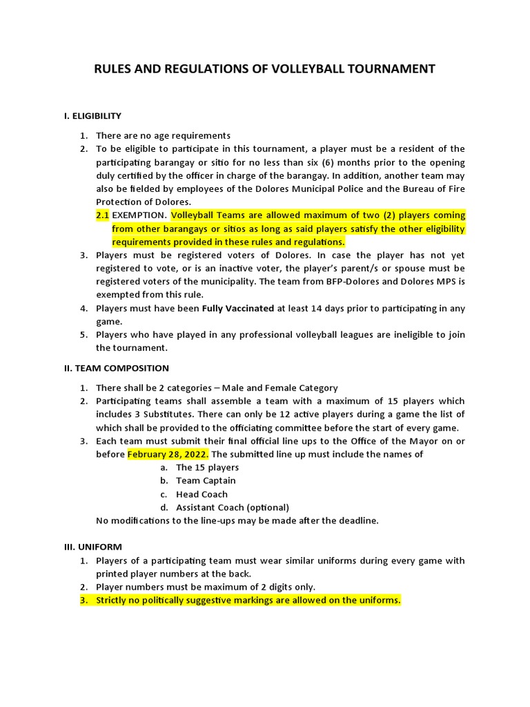 Rules and Regulations of Volleyball Tournament | PDF | Government | Justice