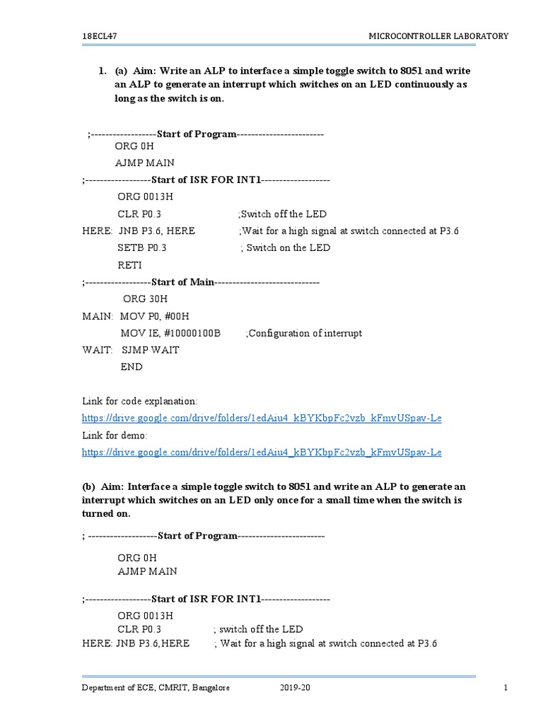 Toggle Switch Interrupts: Continuously Illuminating and Briefly Flashing an LED via 8051 ...